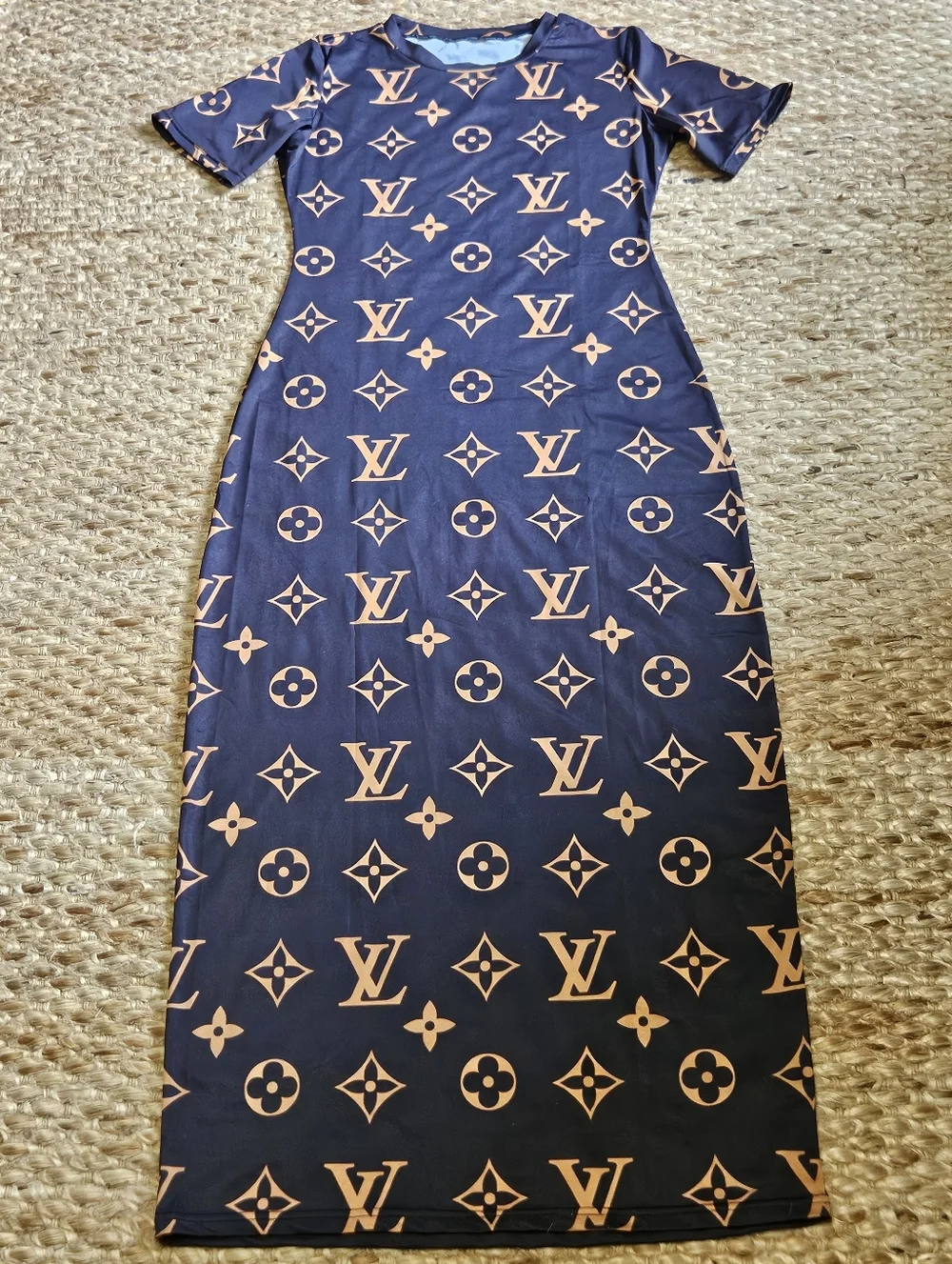 Louis Vuitton | Dresses | Bnip Brown Maxi Dress With Lv Inspired ...